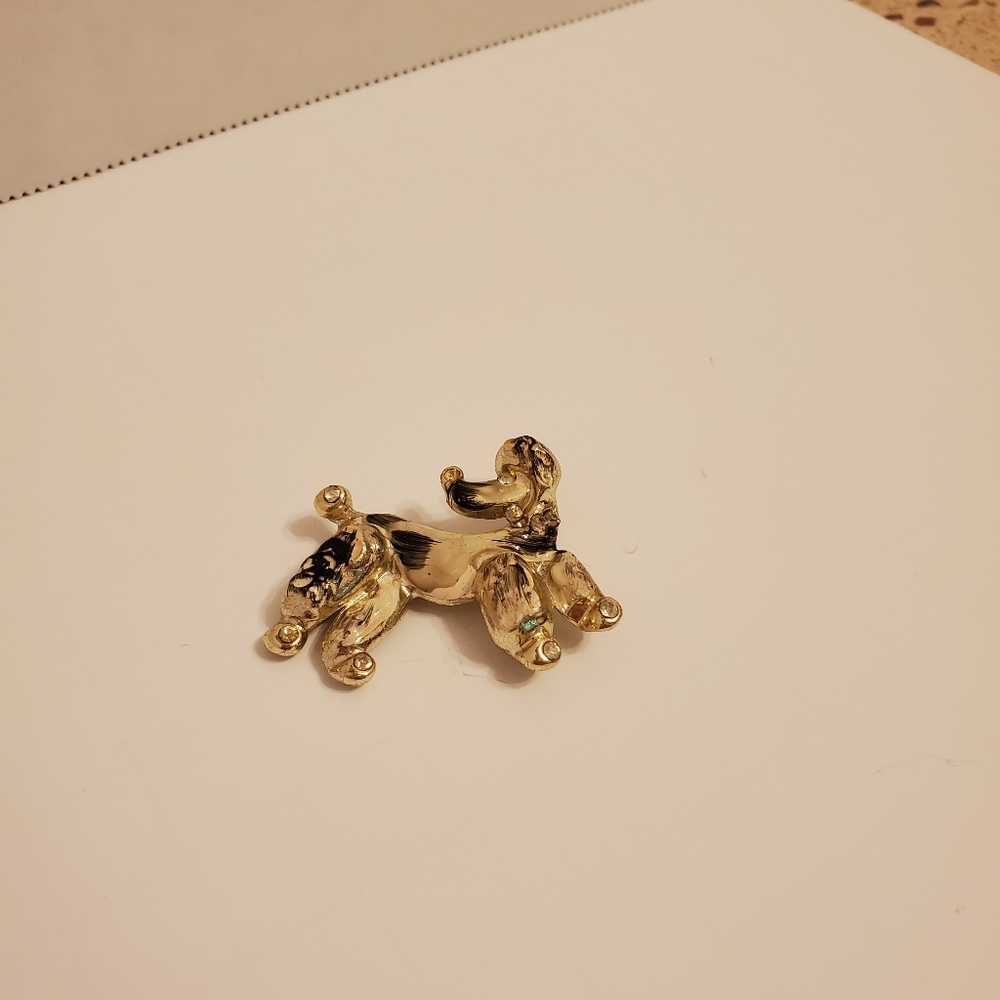 Vintage Enamel Hand Painted Poodle Pin - Gem